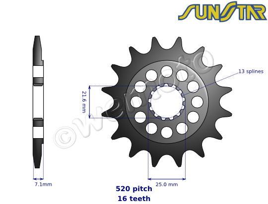 Front Sprocket SUNSTAR 39616 - 520 Chain Conversion ZX10R / GSXR600,750 ...